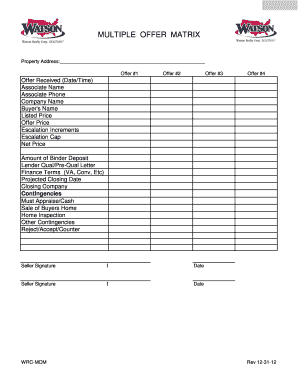 Fillable Online MULTIPLE OFFER MATRIX - realtywebbiz Fax Email Print ...