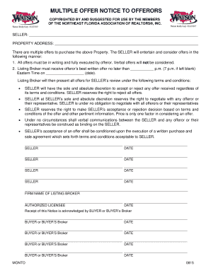 Fillable Online MULTIPLE OFFER NOTICE TO OFFERORS - realtywebbiz Fax ...