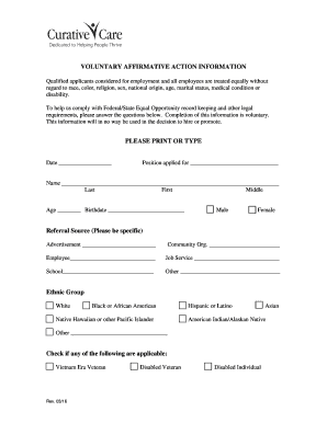 Fillable Online curative VOLUNTARY AFFIRMATIVE ACTION INFORMATION ...