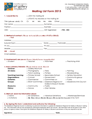 Fillable Online E gragmgladstonercqldgovau Mailing List Form 2013 Fax ...