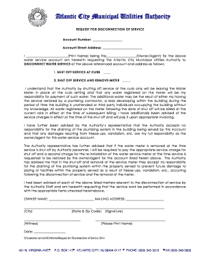 Fillable Online Request for Disconnection of Service - Atlantic City ...