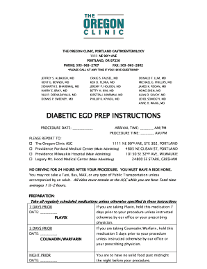 Fillable Online DIABETIC EGD PREP INSTRUCTIONS - The Oregon Clinic Fax ...