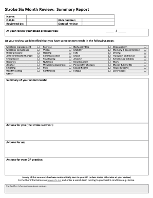 Fillable Online clahrc-gm nihr ac Stroke Six Month Review Summary ...