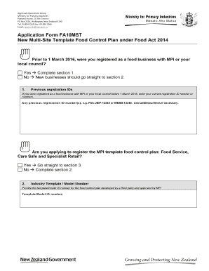 Fillable Online New Multi-Site bTemplateb Food Control Plan FA10MST ...