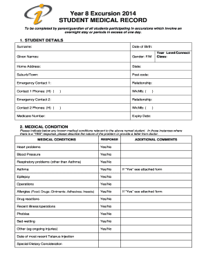 Fillable Online STUDENT MEDICAL RECORD - Indooroopilly State High ...