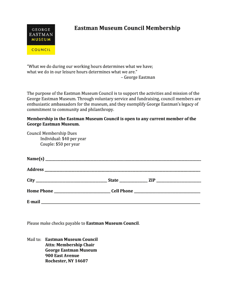 Fillable Online eastman EMC Membership Form AES 12116 - George Eastman ...