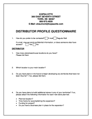 Fillable Online DISTRIBUTOR PROFILE QUESTIONNAIRE - Kopsa Otte Fax ...