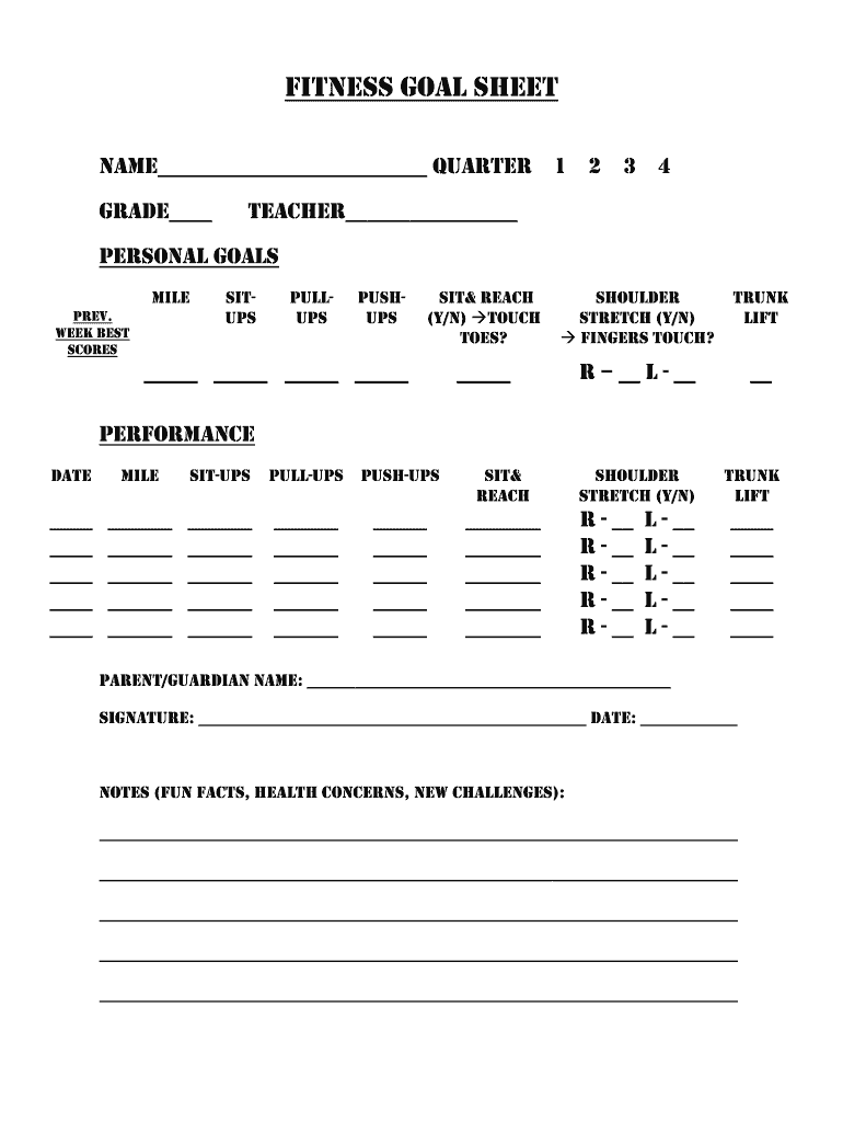 Fillable Online roseville johnadamsacademy Fitness Goal Sheet Name ...
