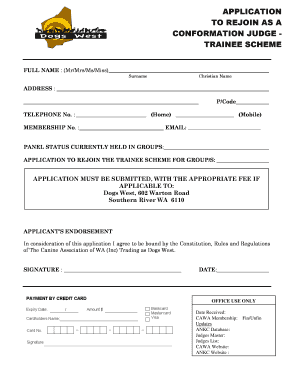 Fillable Online APPLICATION TO REJOIN AS A CONFORMATION JUDGE ... Fax ...