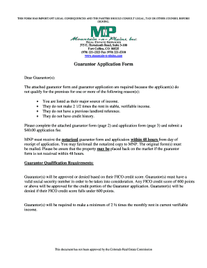 Fillable Online Guarantor Application Form - Mountain-n-Plains Fax ...
