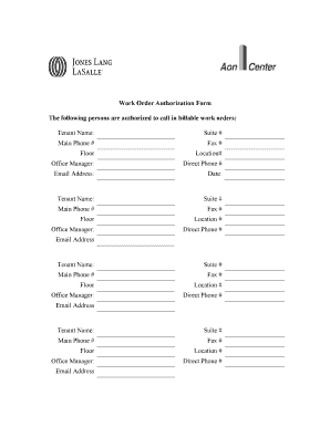 Fillable Online Work Order Authorization Form - AON Center Fax Email ...