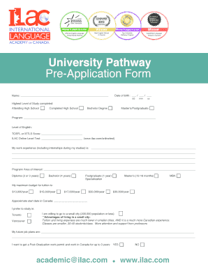 Fillable Online University Pathway Pre Application Form - Ilac Fax ...