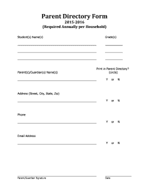 Parents Directory Sample - Fill Online, Printable, Fillable, Blank ...