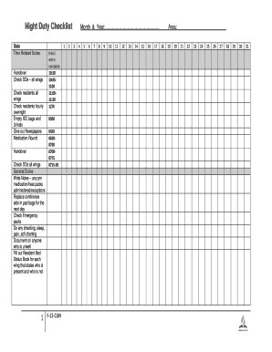 Fillable Online Night Duty Checklist Month & Year ... Fax Email Print ...