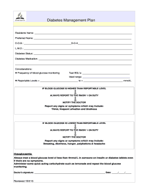Fillable Online Diabetes Management Plan - sdaaccomau Fax Email Print ...