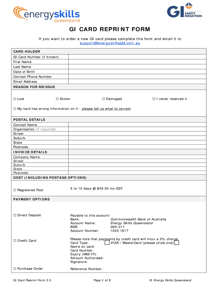 Fillable Online GI CARD REPRINT FORM Fax Email Print - pdfFiller