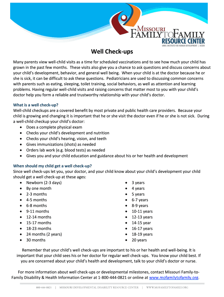 Fillable Online Well Check-ups Fax Email Print - pdfFiller
