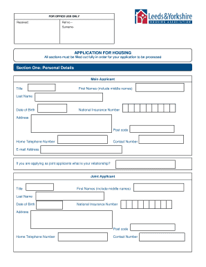 Fillable Online APPLICATION FOR HOUSING Section One Personal Details ...