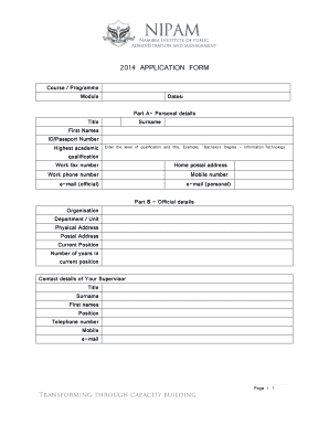 Fillable Online nipam mdi 2014 APPLICATION FORM Course / Programme ...