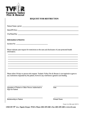 Fillable Online REQUEST FOR RESTRICTION Fax Email Print - pdfFiller
