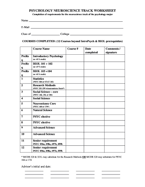 Fillable Online psychology yale PSYCHOLOGY MAJOR WORKSHEET - psychology ...