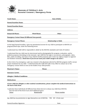 Fillable Online mocha Museum of Childrens Arts Parental Consent ...