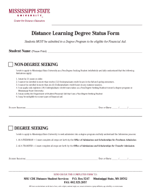 Fillable Online distance msstate Distance Learning Degree Status Form Fax Email Print - pdfFiller