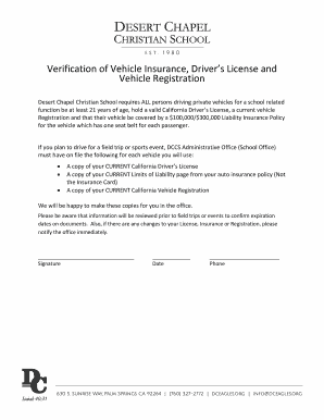Fillable Online dceagles Verification of Vehicle Insurance, Driver's ...