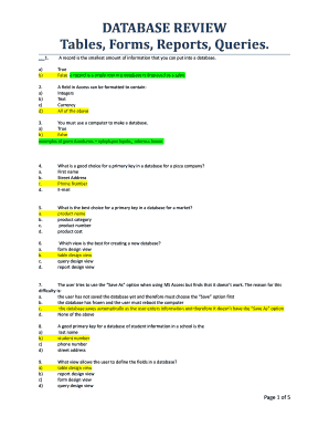 Fillable Online DATABASE REVIEW Tables Forms Reports Queries Fax Email ...