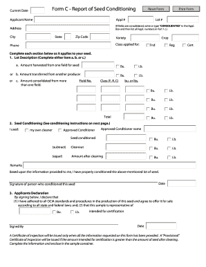 Fillable Online Form C - Report of Seed Conditioning Fax Email Print ...