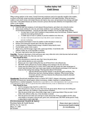 Fillable Online sp ehs cornell Cold Stress toolbox talk - Environmental ...