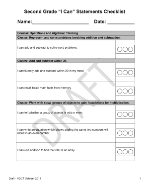 Second Grade I Can Statements Checklist - Blank Fillable Template ...