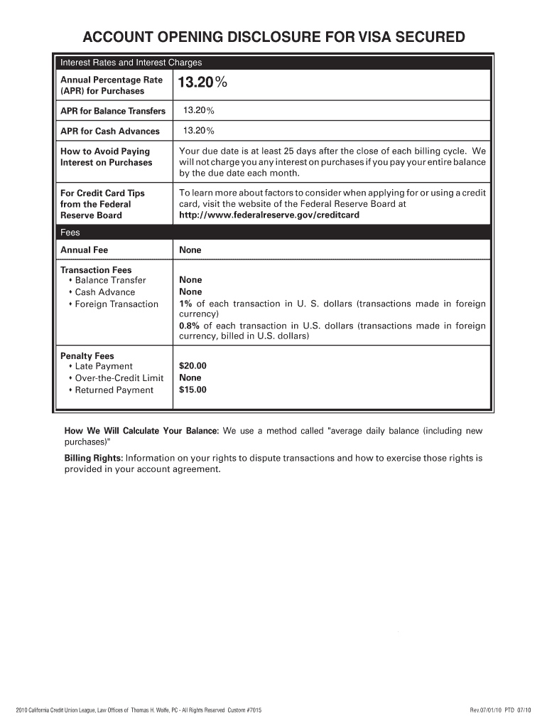 Fillable Online downeyfcu ACCOUNT OPENING DISCLOSURE FOR VISA SECURED ...