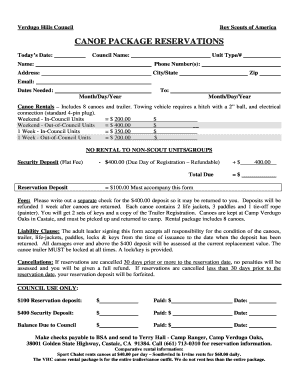 Fillable Online vhcbsa Canoe Reservation Form 2 VHC Canoe Reservation ...