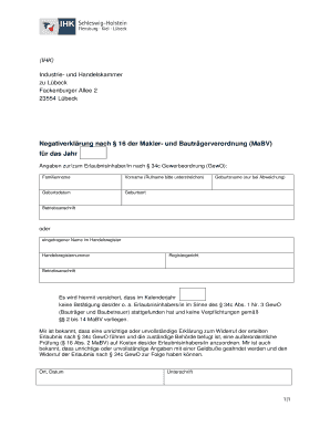 Ausfüllbar Online ihk-schleswig-holstein Negativerkl rung nach 16 der Makler- und Bautr ...