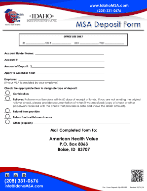 Fillable Online MSA Deposit Form Fax Email Print - pdfFiller