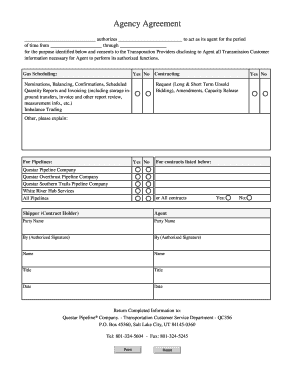Fillable Online Questar Pipeline Agency Agreement Questar Pipeline ...