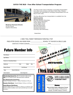 Fillable Online CATCH THE BUS - Free After School Transportation ...