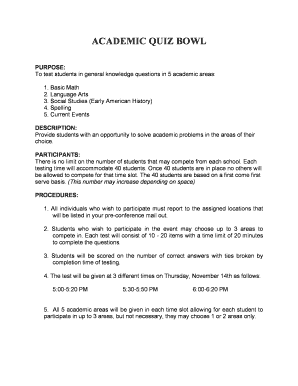 Fillable Online ACADEMIC QUIZ BOWL Fax Email Print - pdfFiller
