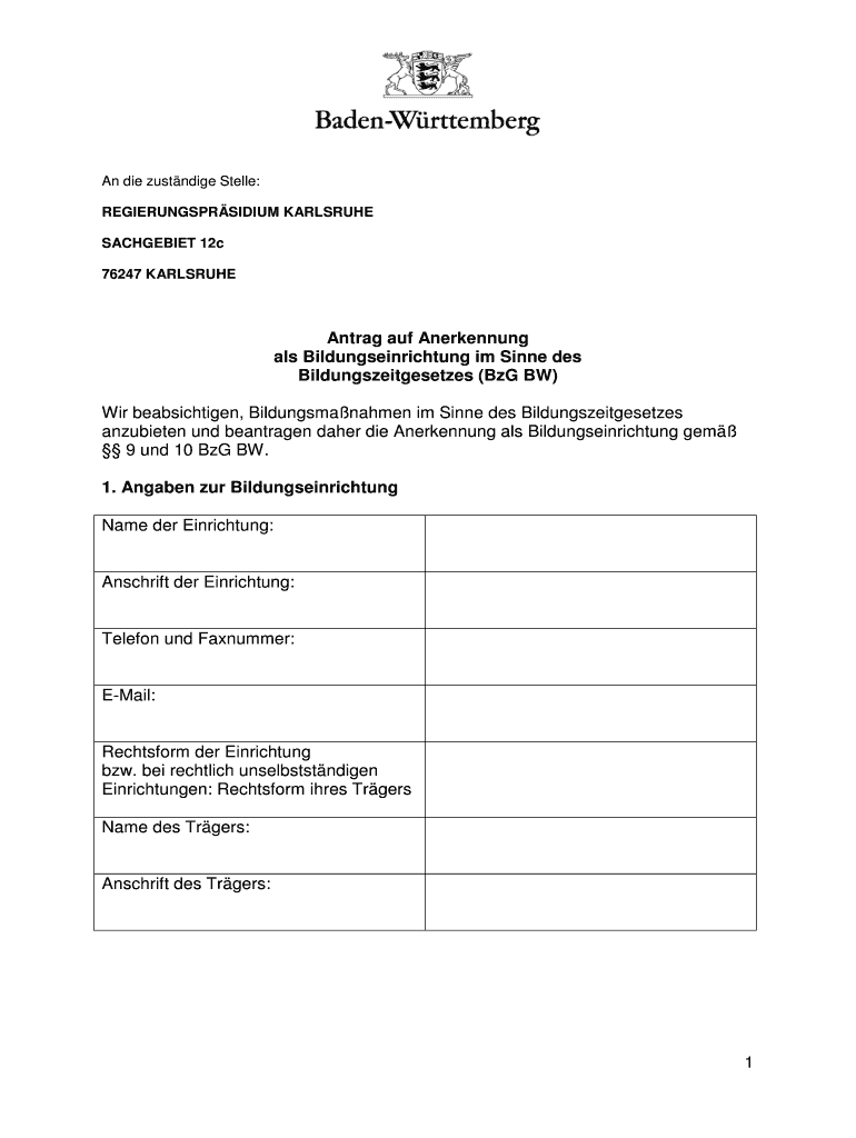 Ausfüllbar Online Antragsformular zur Anerkennung als ...