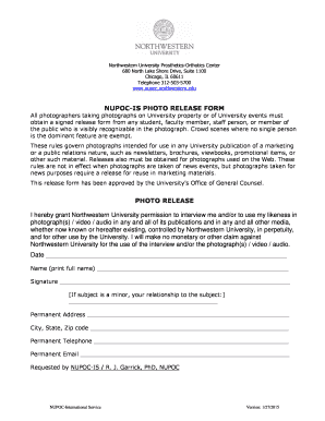 Fillable Online nupoc northwestern Photo release form - NUPOC Fax Email Print - pdfFiller