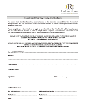 Fillable Online radnorhouse Parent Front Door Key Fob Application Form ...