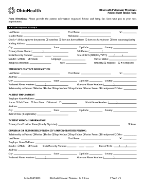 Fillable Online Patient Chart Summary Intake Form - OhioHealth ...