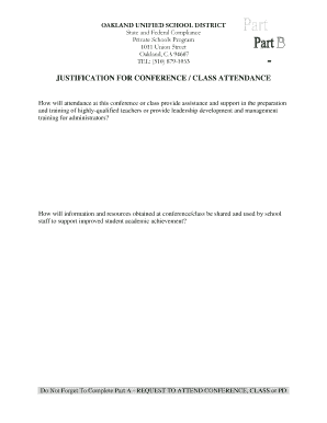 Fillable Online parkdayschool JUSTIFICATION FOR CONFERENCE CLASS ...