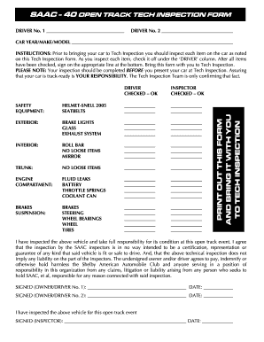 Fillable Online SAAC 40 Tech Inspection Form. Convention Tech Inpection ...