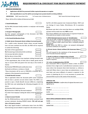 Fillable Online REQUIREMENTS & CHECKLIST FOR DEATH BENEFIT PAYMENT Fax ...