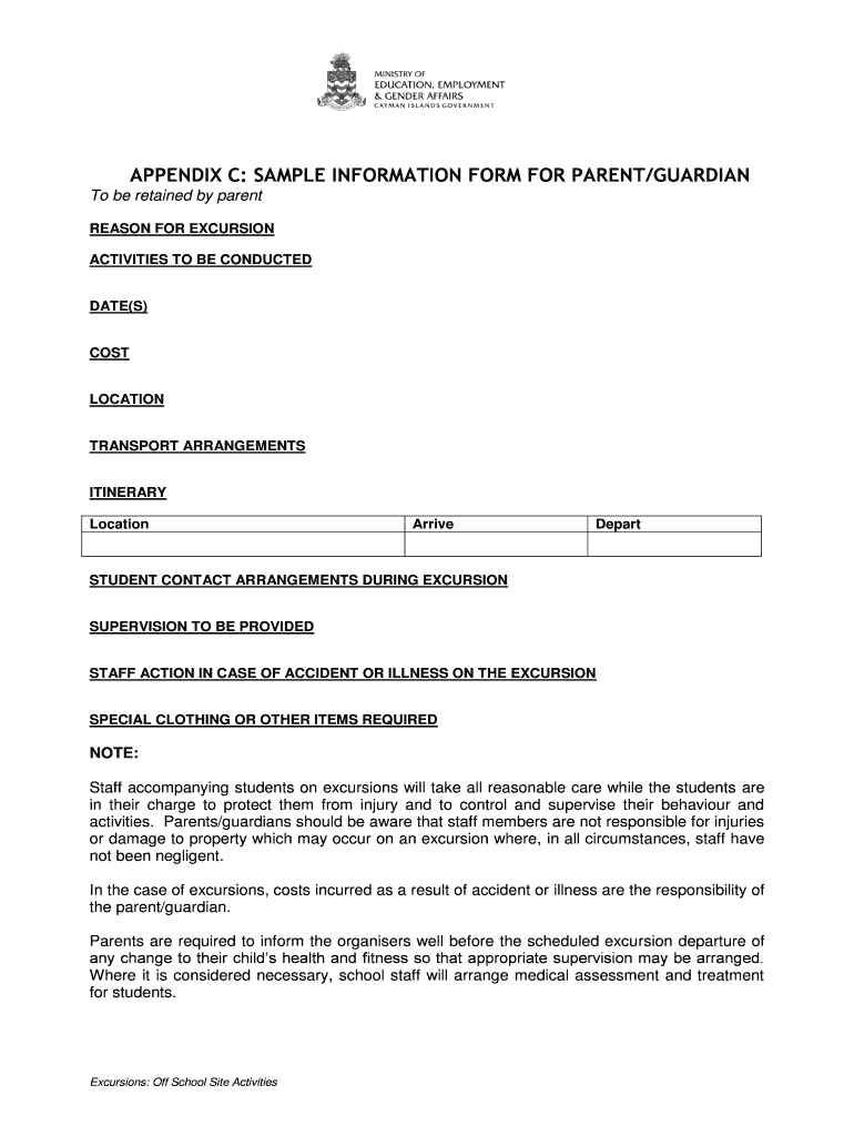 Fillable Online SAMPLE INFORMATION FORM FOR PARENTGUARDIAN Fax Email ...