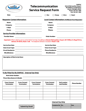 Fillable Online Telecommunication Service Request Form - DANTeC Fax ...