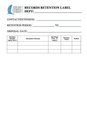 Fillable Online RECORDS RETENTION LABEL DEPT - the Island University ...