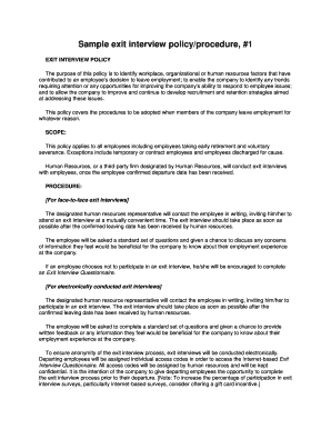 Fillable Online Sample exit interview policy/procedure, #1 Fax Email ...